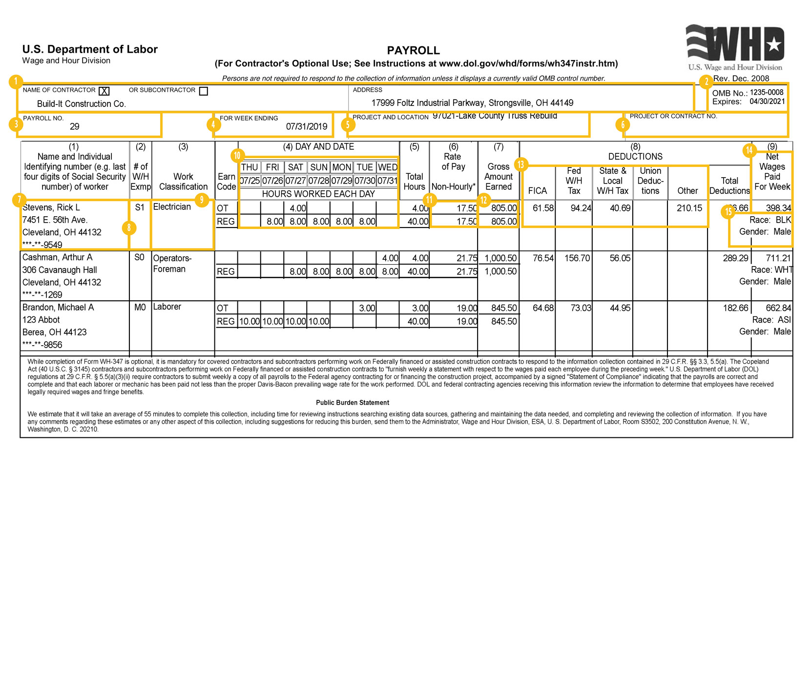 Sample Certified Payroll Report Interact With An Example WH 347 